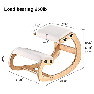 MallVitally Adjustable Kneeling Chair, Wooden Ergonomic Rocking Chair - Improve Your Posture with an Angled Seat for Home,Office(White Oak)