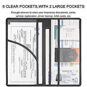 LumiMokki Premium Leather Car Registration & Insurance Card Holder with Magnetic Shut - For Documents, Cards, License (Black)