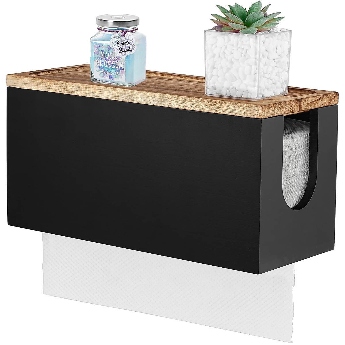 Paper Towel Dispenser Wall Mount, Wooden Bathroom Paper Towel Holder with Lid for Home and Commercial, Countertop C-Fold, Z-Fold, Trifold Paper Hand Towel Dispenser for Bathroom Kitchen Office, Black