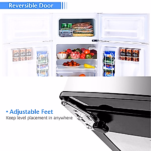 KOTEK Mini Fridge with Freezer, 3.2 Cu.Ft Compact Refrigerator with Reversible 2 Doors, 7 Level Adjustable Thermostat & Removable Shelves, Small Refrigerator for Bedroom/Office/Dorm/Apartment (White)