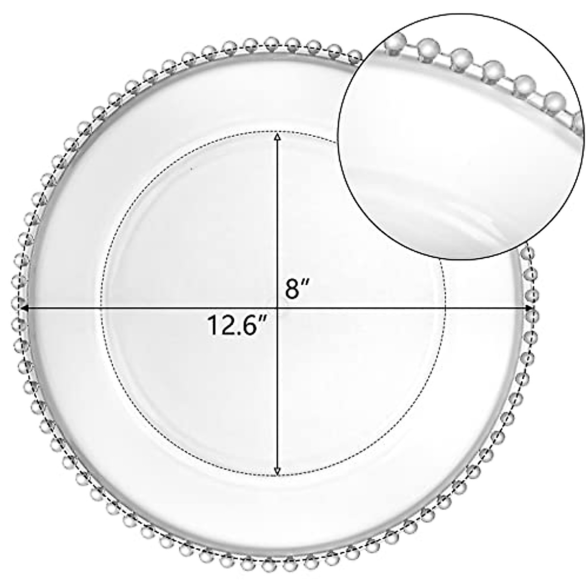 Lawei 6 Pack Clear Plastic Charger Plates with Bead Rim, 13 Inch Plastic Round Serving Plates Decor Dinner Plates for Party Wedding Events Dinner Decoration