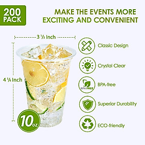 Lilymicky [200 Pack -10 oz] Clear Plastic Cups, PET Disposable Drinking Cups, Wine Party Cups, Perfect for Birthday Parties, Weddings, Christmas Day