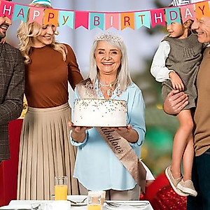 60th Birthday Decorations, Birthday Crown Set Includes Rose Gold Shoulder Strap, Cake Insert Plaque, 60th Font Candle, Kraft Greeting Card, and Simulated Roses Perfect for Women/Girls Birthday Party!