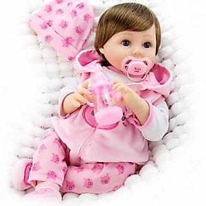 Aori Lifelike Reborn Baby Dolls 22 Inch Realistic Weighted Newborn Toddler Girl with Pink Clothes and Piggy Toy Accessories Best Birthday Set for Girls