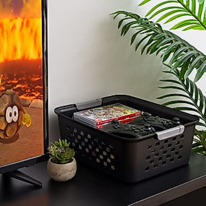 IRIS USA Plastic Storage Basket, 6-Pack, Medium, Shelf Basket Organizer for Pantries, Kitchens, Cabinets, Bedrooms, Black