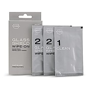 Nasiol GlasShield Wipe-On Nano Rain Repellent Wipes for Windshield, Water Repellent, Easy Application, Powerful Effect, Antistain Wipes, for Automobile Windshield and Helmet, Visor, Glasses