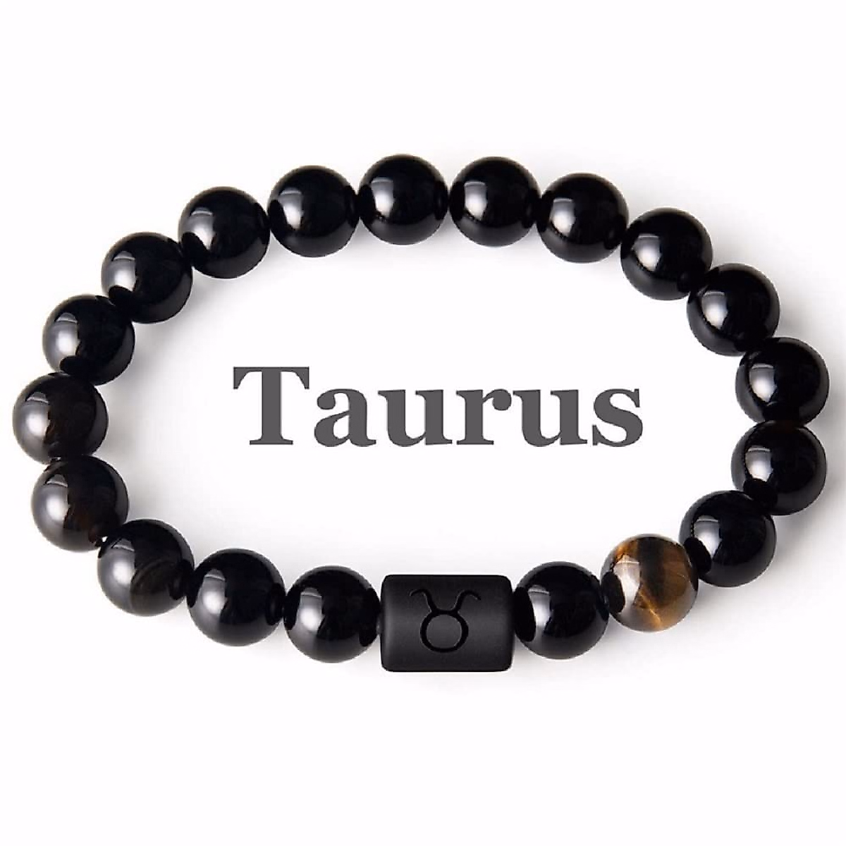 12 Constellations Natural Black Onyx Bead Bracelet Star Sign Constellation Horoscope Couple Bracelet Handmade Stretch Distance Friendship Couple Bracelet Elastic Blessing Bracelet Gifts - Taurus