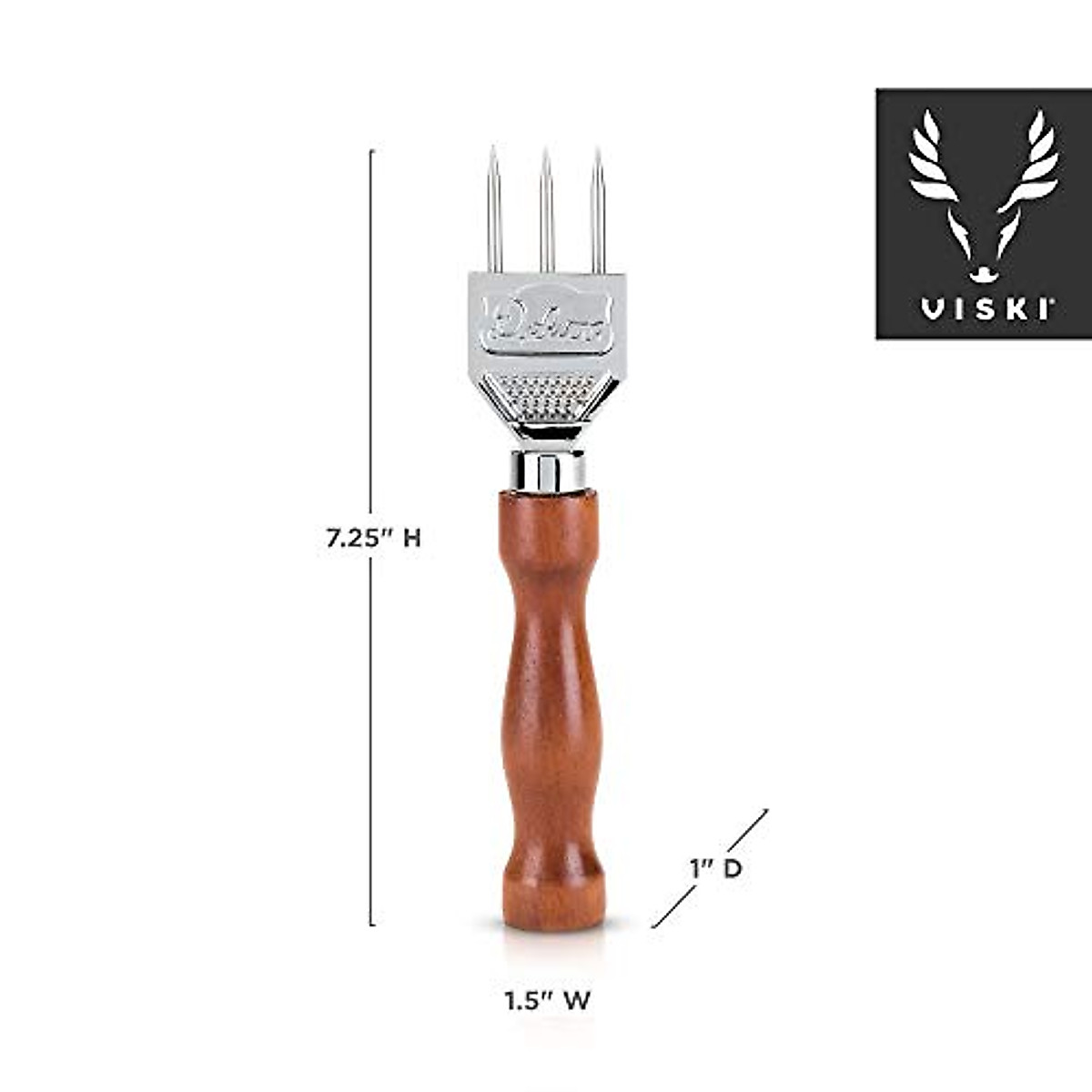 Viski 3 Pronged Ice Pick, Wood Handle Stainless Steel Ice Shaper, Bar & Cocktail Tools