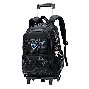 LAMOGRAFY Geometric Prints Rolling Backpack for Boys Side-Opening Daypack with Wheels Student Travel Bag