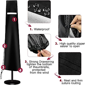 Patio Umbrella Covers for Outdoor Umbrellas Waterproof Patio Umbrella Cover for 9ft to 12ft Outdoor Umbrellas, Durable Heavy Duty Garden Market Parasol Umbrella with Zipper & Cover Storage Bag, Black