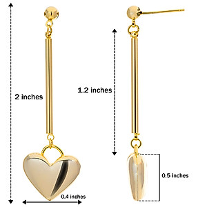 Cowlyn Heart Earrings Love Pendant Long 925 Silver Needle 14K Gold Dangle Drop Stud Cute Jewelry Valentines Day Gift for Women