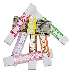 "Color-Coded Kraft Currency Straps, $5 Bill, $500, Self-Adhesive, 1000/Pack"