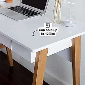 Nathan James Parker Modern Home Office, Small Writing, Computer or Laptop Desk with Drawer, White/Brown