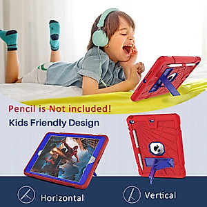Sibeitu iPad 9th Generation Case with Stand & Pencil Holder, Kids Protective iPad 10.2 Inch Cover 7th 8th 9th Gen 2019 2020 2021, Blue & Red Spider Web Cool Design for Boys Girls Anime Lovers.