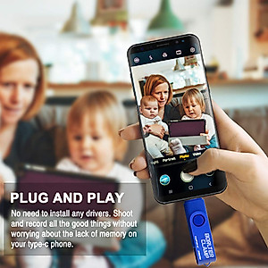 64GB USB Type-C Flash Drive, BorlterClamp USB C 3.0 Jump Drive Memory Stick Dual Port for Android Smartphones Samsung Galaxy S10/S9/S8/Note 9, LG, Huawei, Tablets & Computer (Blue)