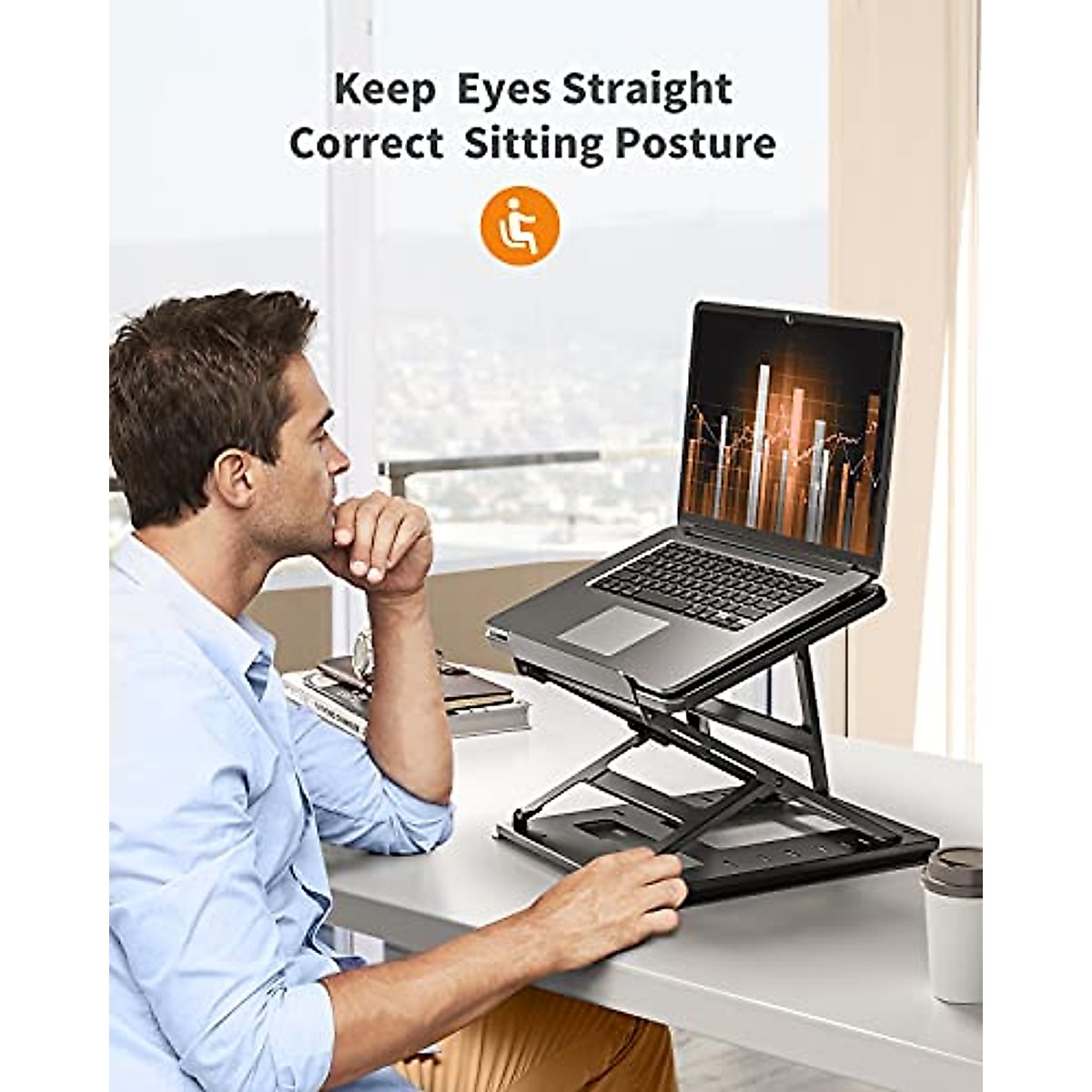 HUANUO Adjustable Laptop Stand for Desk, Adjustable Height Laptop Riser - Easy to Sit or Stand with 9 Adjustable Angles, Portable Computer Stand Fits 15.6 Inch Laptop & Notebook
