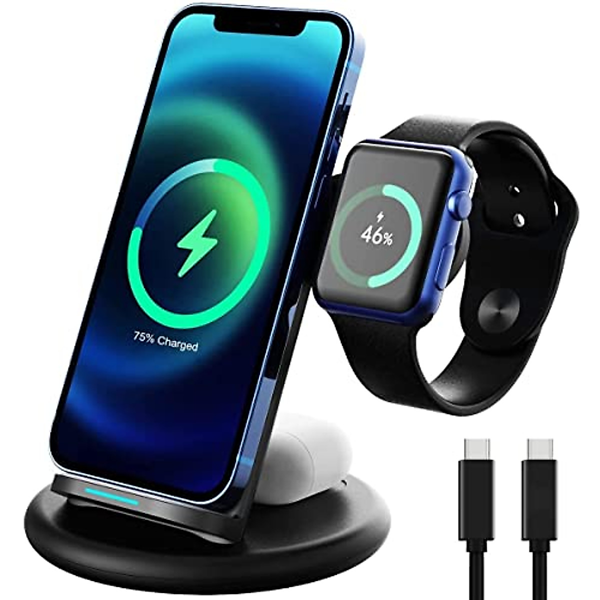 3 in 1 Wreless Charging Station for Apple Phone and Watch, iQouda Wireless Phone Charger Stand for Apple iPhone/AirPods Pro/iWatch and Qi Certified Phone