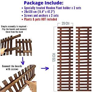 ShopLaLa Wall Planter - 2 Pack, Wooden Hanging Large Planters for Indoor Outdoor Plants, Live Vertical Garden, Plant Wall Mount Flower Pot Holder Hanger Stand Green Herb Wall Decor 47.2" (120cm)