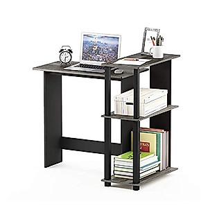 Desk Corner Computer with Bookshelf, French Oak Grey/Black (Color : French Oak Grey/Black)