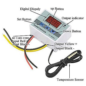 XINGYHENG XH-W3002 DC 110V-220V 1500W 10A Microcomputer Digital Temperature Controller Digital Display Thermostat Control Switch and NTC 10K Thermistor Sensors Temperature Probe (110-220V 1500W)