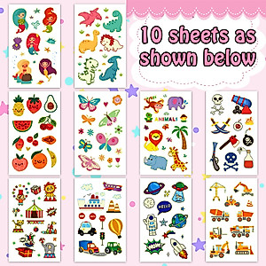 Partywind 115 PCS (10 Sheets) Glow Kids Temporary Tattoos, Children Tattoo Stickers Include Dinosaur/Mermaid/Pirate/Butterfly and More, Birthday Party Supplies Favors
