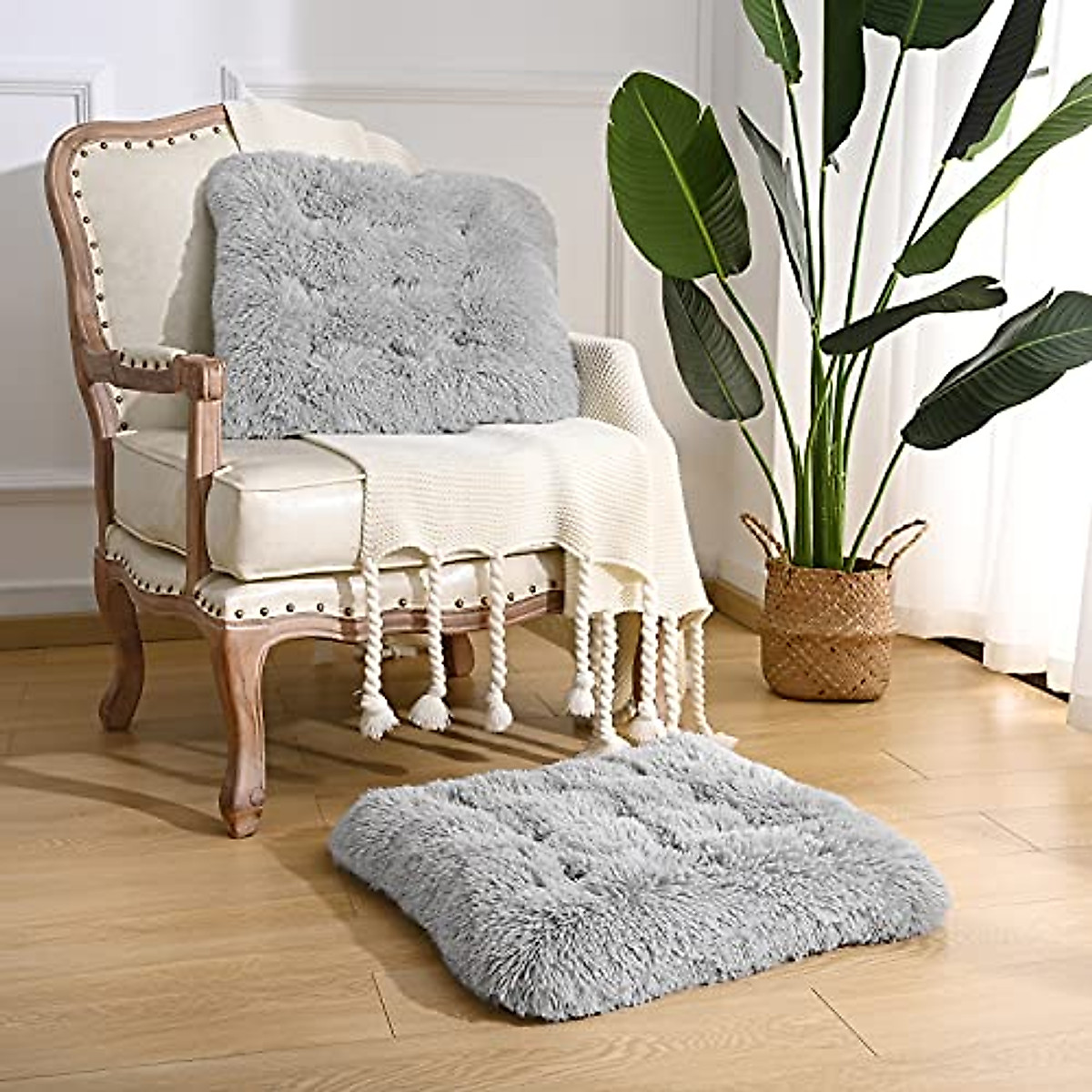 Lascpt Seat Cushion Chair Pads, Super Soft Thick Chair Cushions for Dining Room, Comfortable Plush Floor Cushions for Patio Sofa Chair Cover, Square 20x20 Inches Home Decor Chair Seat Pad, Grey