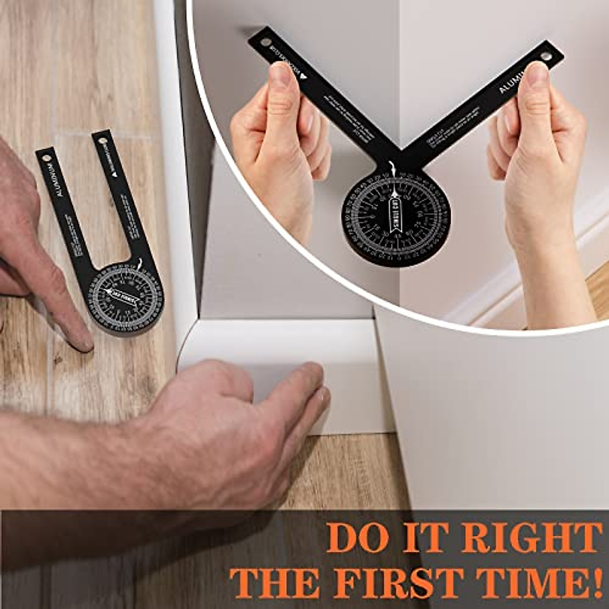 VOLCANOES CLUB Aluminum Angle Finder Gauge- 7’’ Miter Saw Protractor with Precision Laser Scales for Crown Molding - Rust Proof Woodworking Cutting Guide Tool for Carpenters, Plumbers, Building Trades