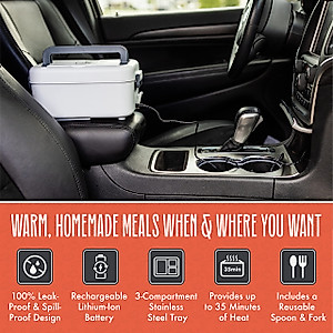 Honeybean Home Self Heating Lunch Box for Work & School – Battery Powered Portable Food Warmer Lunch Box With 35 Minutes of Heating Capability – Our Heated Lunch Box Comes With a Reusable Fork & Spoon