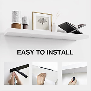 Colima Floating Shelves for Wall White Wood Wall Shelf for Bedroom, 36 Inch Wall Mounted Floating Shelves for Bathroom Living Room Kitchen Office, 1.3" Thick Floating Book Shelves for Wall, Set of 2