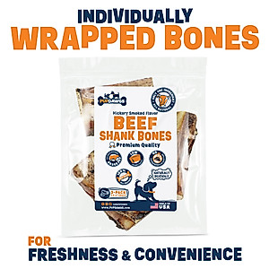 PUPDAWGS Single Ingredient Dog Bones - Made in USA - Beef Shank Bones - (3 Piece Pack)