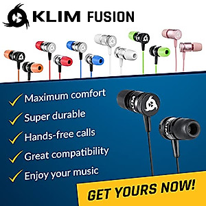KLIM Fusion Earbuds with Microphone + Long-Lasting Wired Ear Buds + 5 Years Warranty - Innovative: in-Ear with Memory Foam + Earphones with Mic and 3.5 mm Jack - New 2023 Version - Black