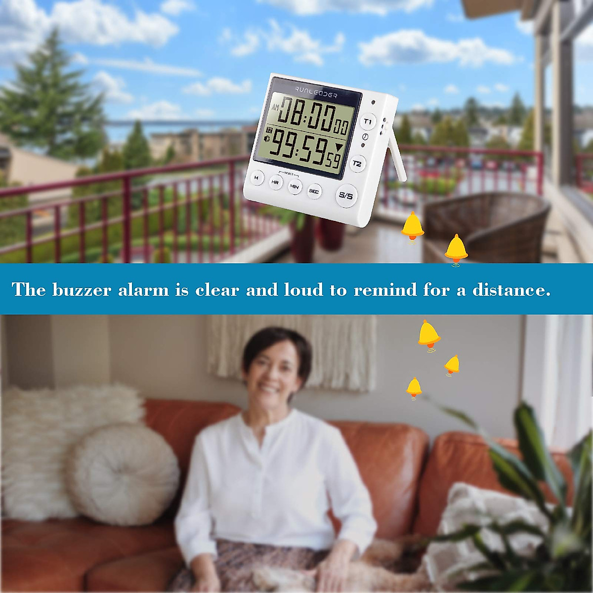 Runleader Kitchen Timer, Bakery Timer, Digital Display Cooking Timer Count Down/Count Up Timer with Magnetic Back,Independent Button,Aloud Alarm,for Cooking Learning Sport Office(Battery Included)