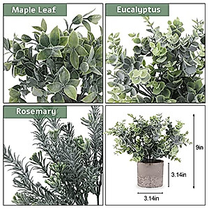CEWOR Fake Hanging Plants 3 Pack Artificial Plants with 3 Macrame Plant Hangers Mini Potted Fake Plants Faux Plastic Eucalyptus Rosemary Plants for Home Office Bathroom Kitchen Farmhouse Room Decor