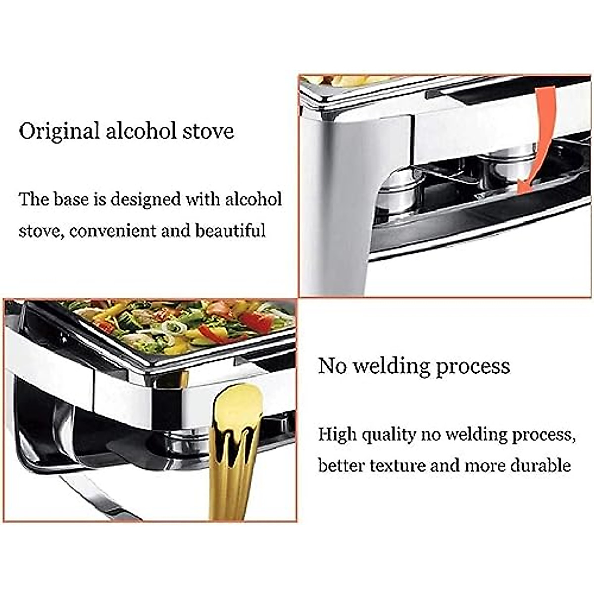 Chafing Dishes Chafing Dish Buffet Set, Food Warmers Server Warming Tray Round Rectangular Chafers, Stainless Steel Square Chafer, Round Food Warmer Chafing For Catering Warmer Chafer Set, Energy Effi