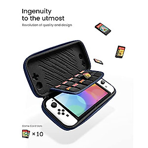 tomtoc Slim Carrying Case for Nintendo Switch / OLED Model, Protective Switch Sleeve with 10 Game Cartridges, Hard Portable Travel Case, with Original Patent and Military Grade Protection, Ink Blue