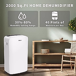 Shinco 40 Pints Dehumidifier for Home and Basements, 2000 Sq.Ft Dehumidifier with Drain Hose, Auto or Manual Drainage, Auto Defrost, Quietly Remove Moisture, Intelligent Humidity Control, 24HR Timer