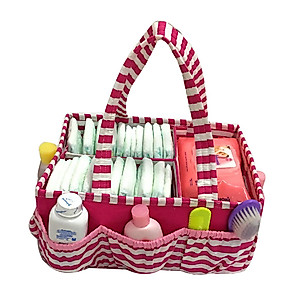 Bacati Pin Stripes Nursery Fabric Storage Caddy with Handles, Fuchsia