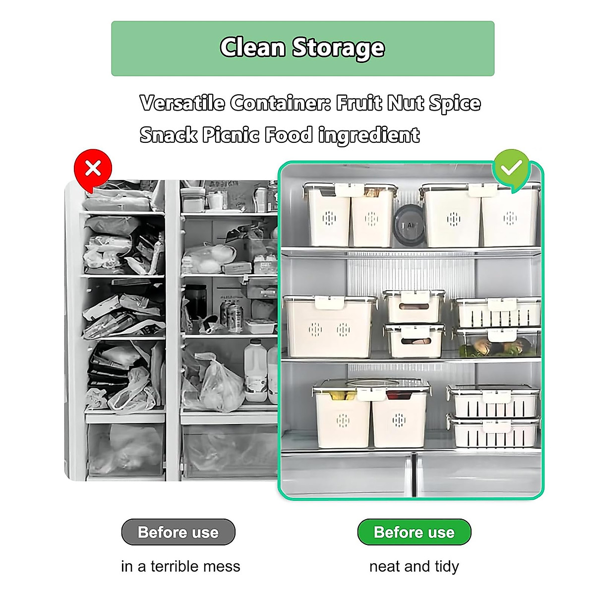 Airtight Fruit Storage Containers for Fridge with Lids, Food Storage Containers with Handle & 4 Removable Colanders, Refrigerator Organizers and Storage for Fresh Fruits, Vegetable Fresh Keeper