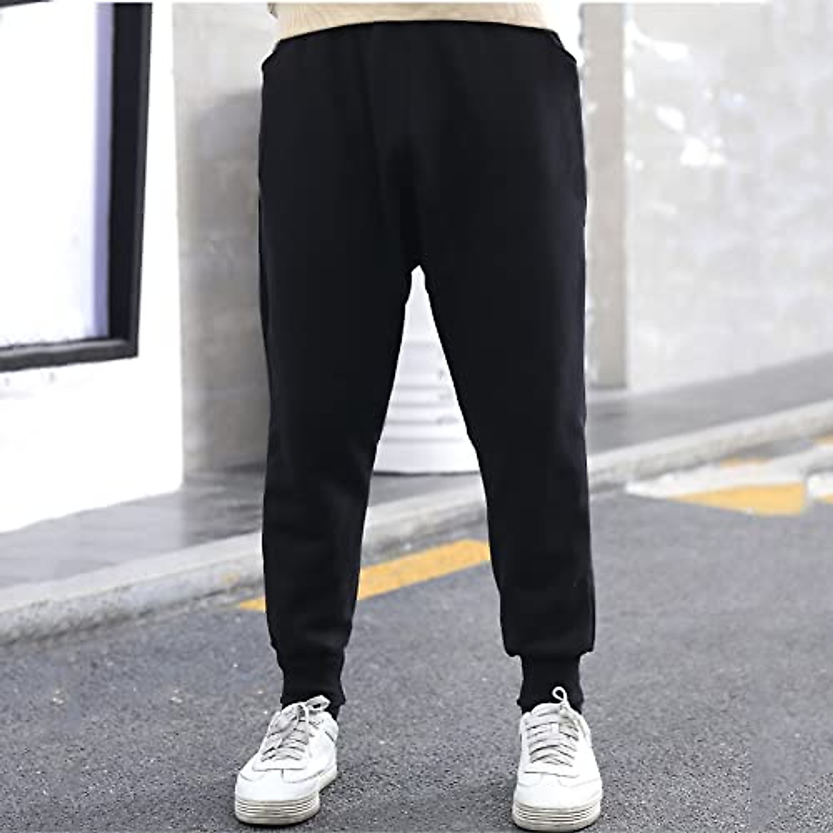 Looching 2 Pack Baby Toddler Boys Cotton Pants Solid Casual Pull on Jogger with Pockets Long Trousers for Kid Children