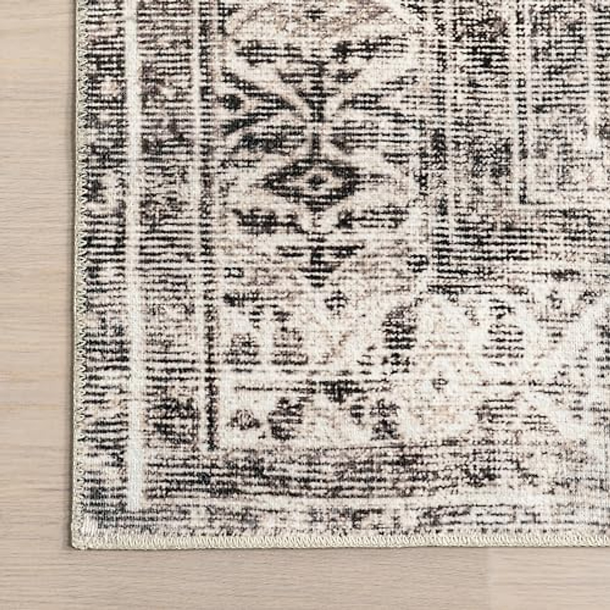 nuLOOM Gladys Machine Washable Vintage Medallion Ultra Thin Runner Rug, 2' 6" x 12', Light Grey