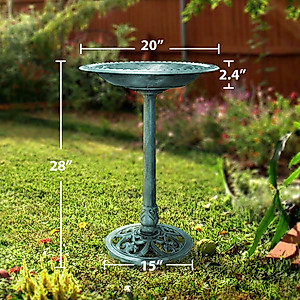 VIVOHOME 28 Inch Height Polyresin Lightweight Antique Outdoor Garden Bird Bath Green