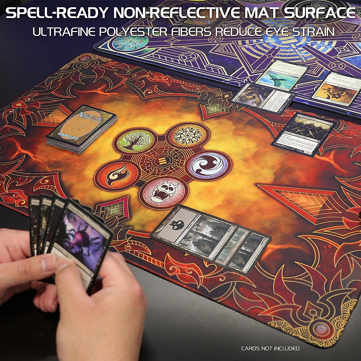 ENHANCE TCG Playmat - Tabletop Card Playmat with Stitched Edges, Smooth Surface, and Drawstring Travel Pouch - Compatible with MTG, YuGiOh, Pokemon, Lord of The Rings, and Other TCG and LCG - Flames