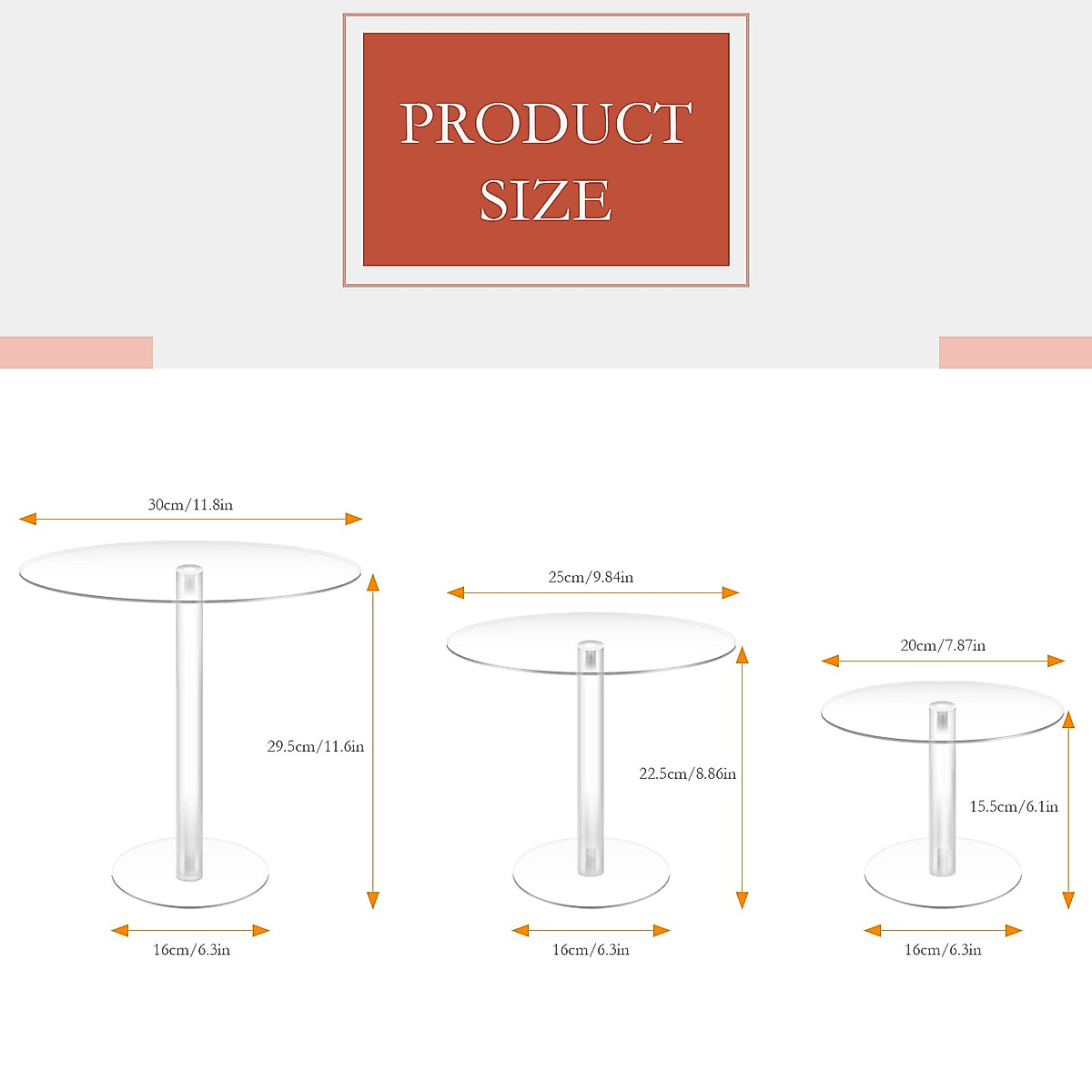 3PCS Acrylic Cake Stand, Tall Cake Stand, Acrylic Dessert Table Display Set, Round Clear Cake Stand, for Wedding, Event, Birthday Party