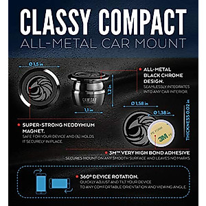 Universal Car Phone Mount Magnetic - All-Metal Car Mount for Smartphone & GPS - Cell Phone Holder for Car Dashboard. +100 to Safeness & Comfort