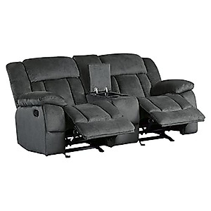 Lexicon Caspian Fabric Double Glider Reclining Love Seat with Center Console, Charcoal