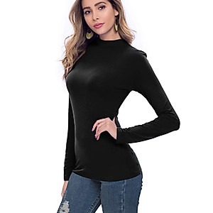 VOBCTY Women Long Sleeve Turtleneck Casual Base Layer Slim Fitted Mock Neck T-Shirts Black Medium