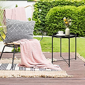 danpinera Metal Side Table, Black Side Table for Small Spaces Outdoor Patio Side Table Circle Metal Bedside Table Waterproof Removable Tray Round Accent Table for Nursery Bedroom Balcony Office Black