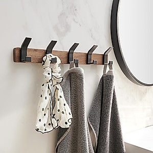 AODORAN Coat Rack Wall Mount Coat Hooks - Wooden Black Coat Rack with 4 Hooks Aluminum Wall Hooks for Hanging Coat Hat Bag Towel Hanger Rustproof Coat Holder 15.7 Inches