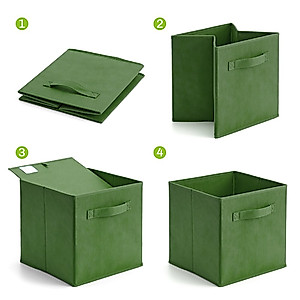 EZOWare Set of 10 Fabric Basket Bins Bundle Kit, Kale Green Collapsible Organizer Storage Cube with Handles for Home, Bedroom, Baby Nursery, Kids Playroom Toys - 13"x15"x13" + 10.5"x 10.5"x 11"