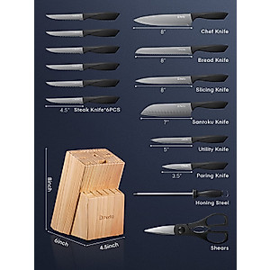 D.Perlla Knife Set with Block, 15 Pieces Stainless Steel Kitchen Knife Set with BO Oxidation Technology, No Rust, Sharp Knife Block Set